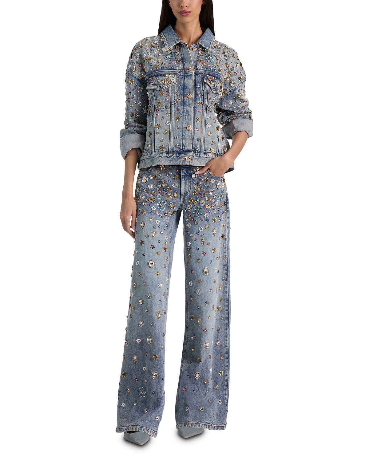 ALICE + OLIVIA Alice And Olivia Jesse Embellished Oversized Denim Trucker Jacket